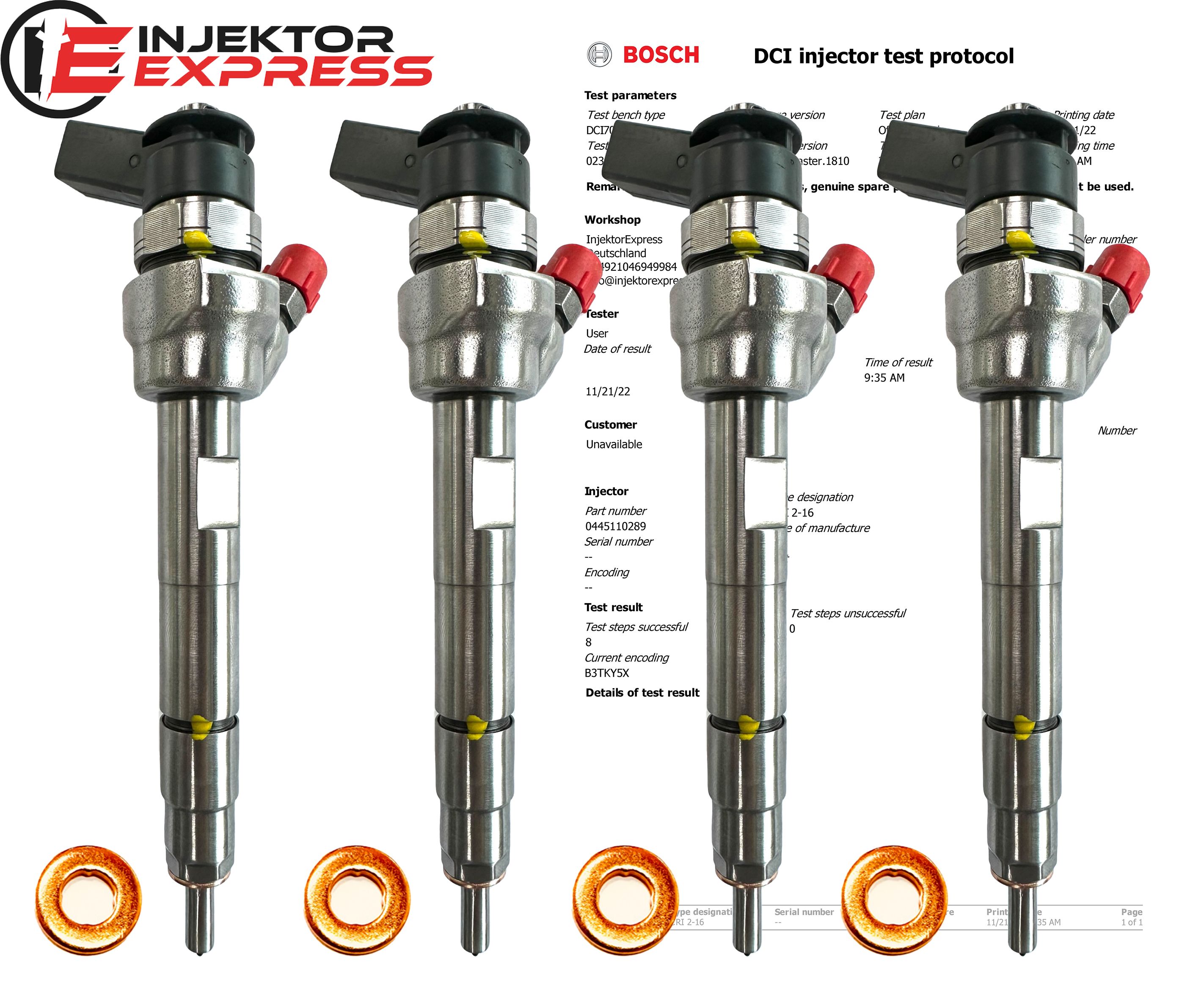 4x 0445110289 Injektor BMW 116d 118d 316d 318d 7798446 7798447 7812881 ...
