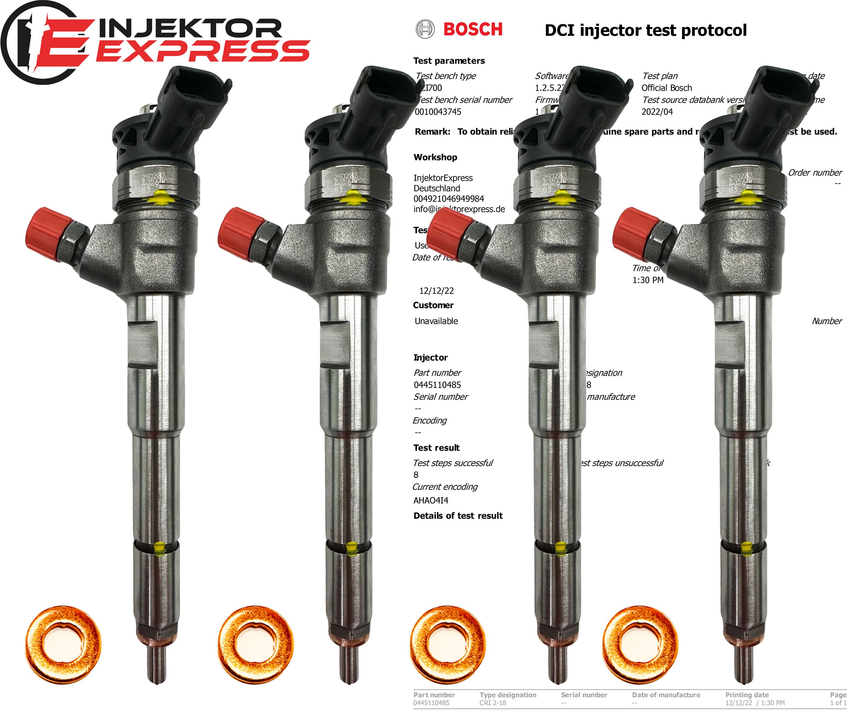 0445110485 4x Einspritzdüse Injektor 0445110485 Dacia Logan 1.5 dCi ...