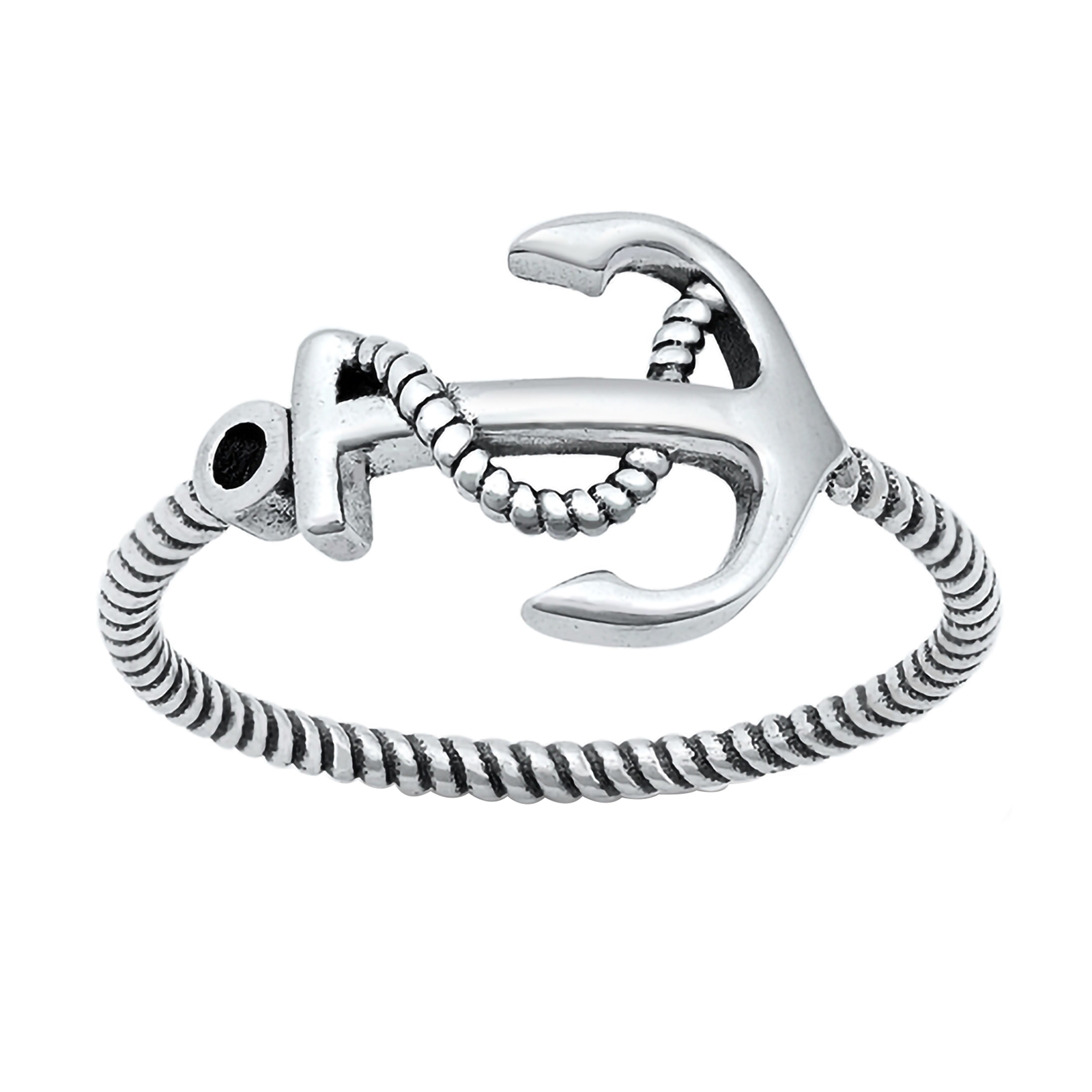 Solid 925 Sterling Silver 10mm Sideways Anchor Rope Ring Sizes 4-10 | eBay