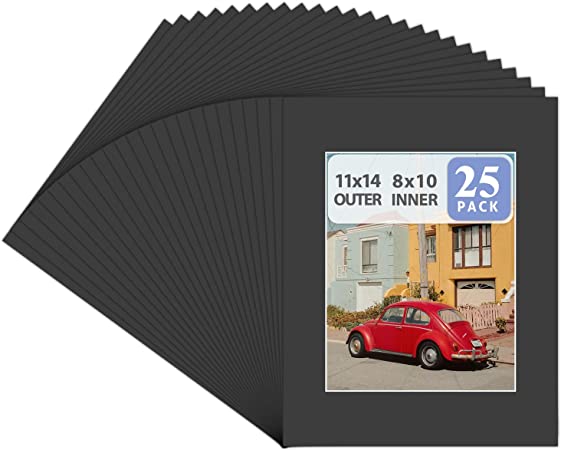 11x14 Black Picture Mats for 8x10 Photo (Mat, Bags, Backing, Choose ...