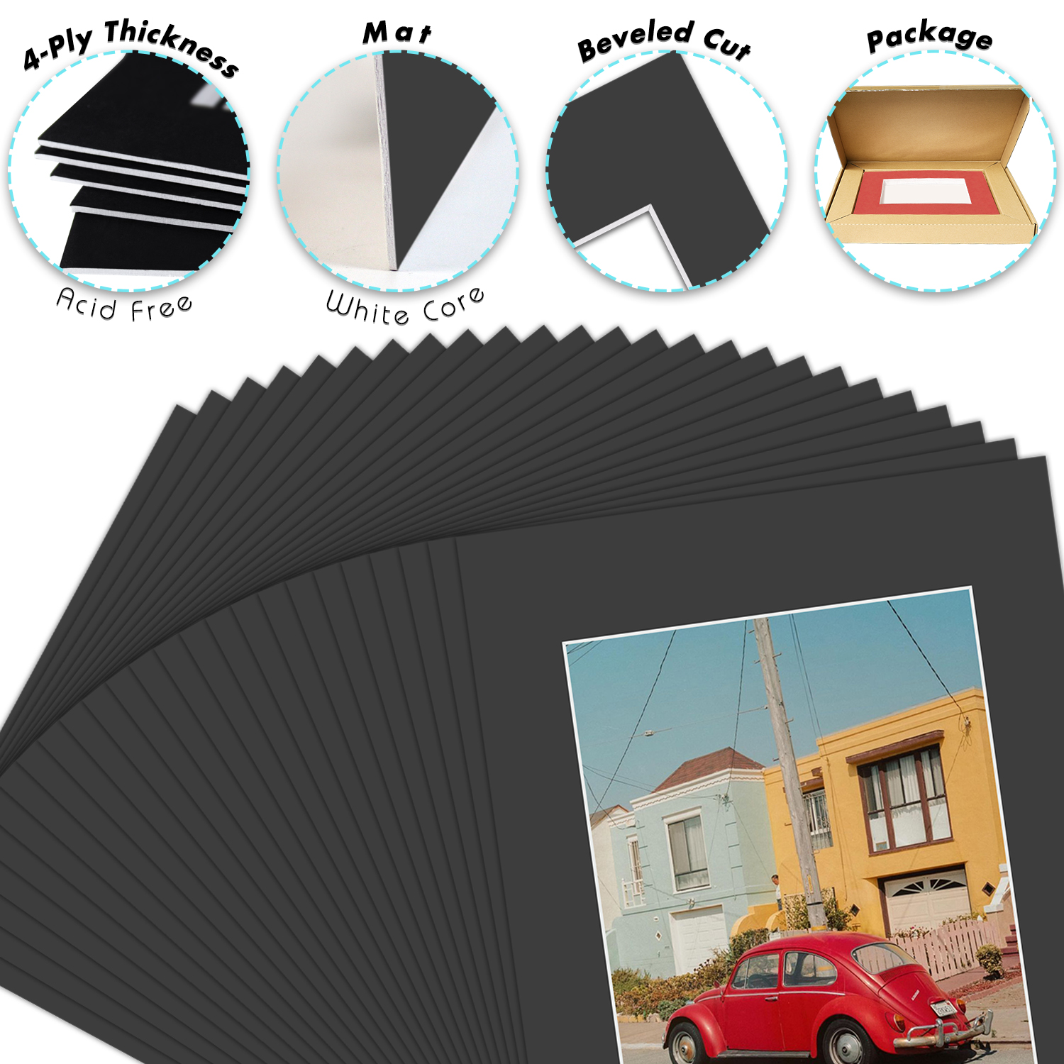 11x14 Black Picture Mats for 8x10 Photo (Mat, Bags, Backing, Choose ...